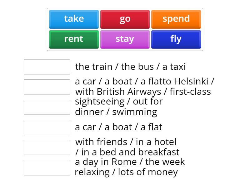 Outcomes elementary Unit 4 travel collocations - Match up