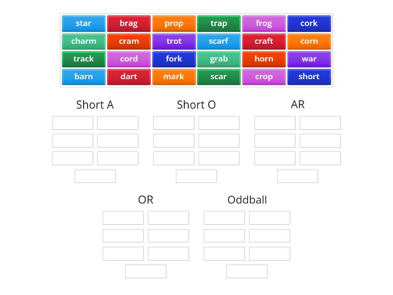 WTW Yellow Sort 25: Short A and Short O with AR and OR - Group sort