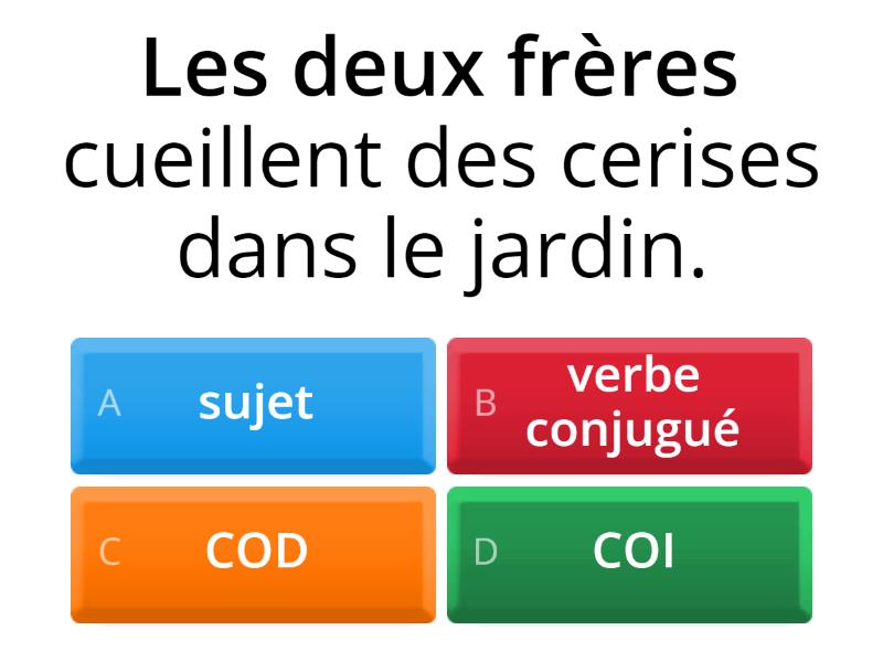 Fonctions: sujet, verbe, COD et COI - Quiz