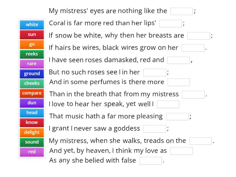 Shakespeare's Sonnet 130 - Mickey's Group - Complete the sentence
