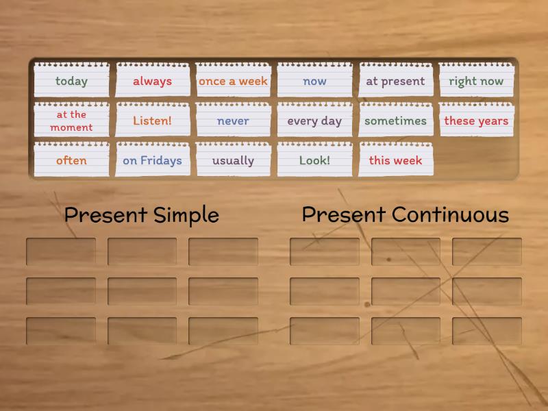 Present Simple & Present Continuous time expressions - Group sort