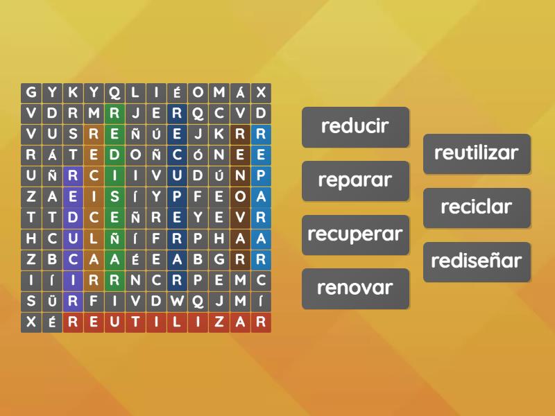 las 7Rs de la economia circular - Sopa de letras