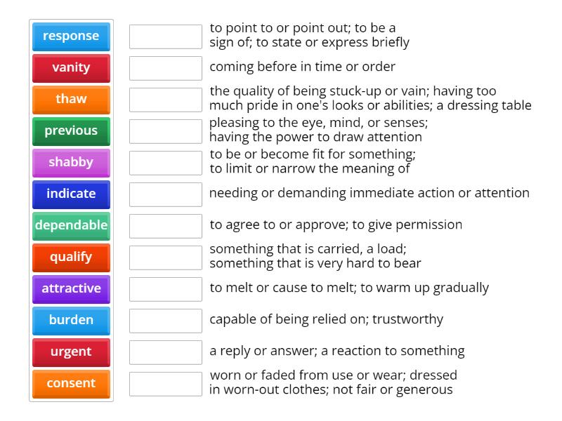 Unit 3 Vocabulary - Match up