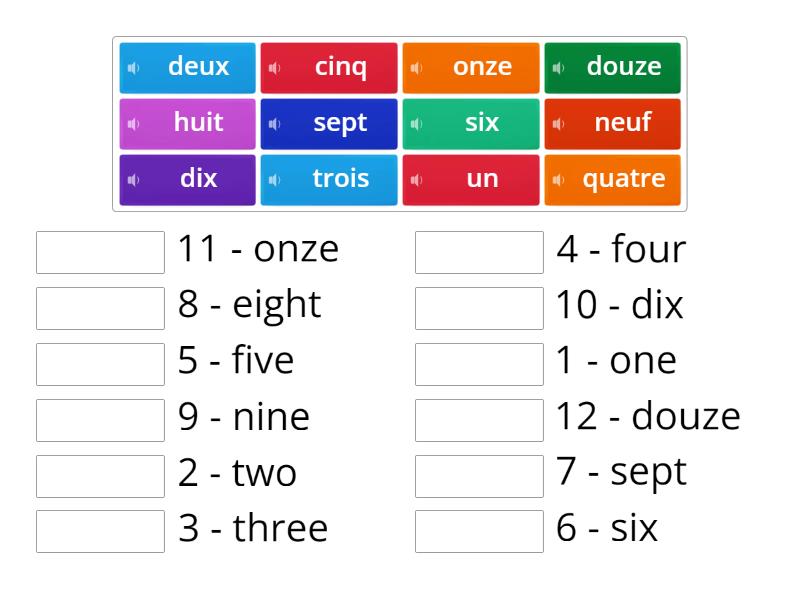 French numbers 1-12 - Match up