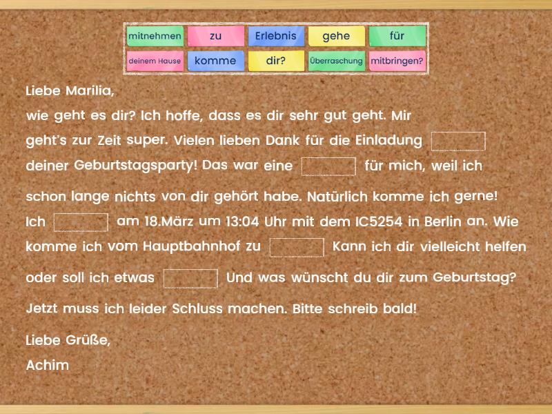B1 SCHREIBEN Vorbereitung Informelle Email (I) - Completa la oración