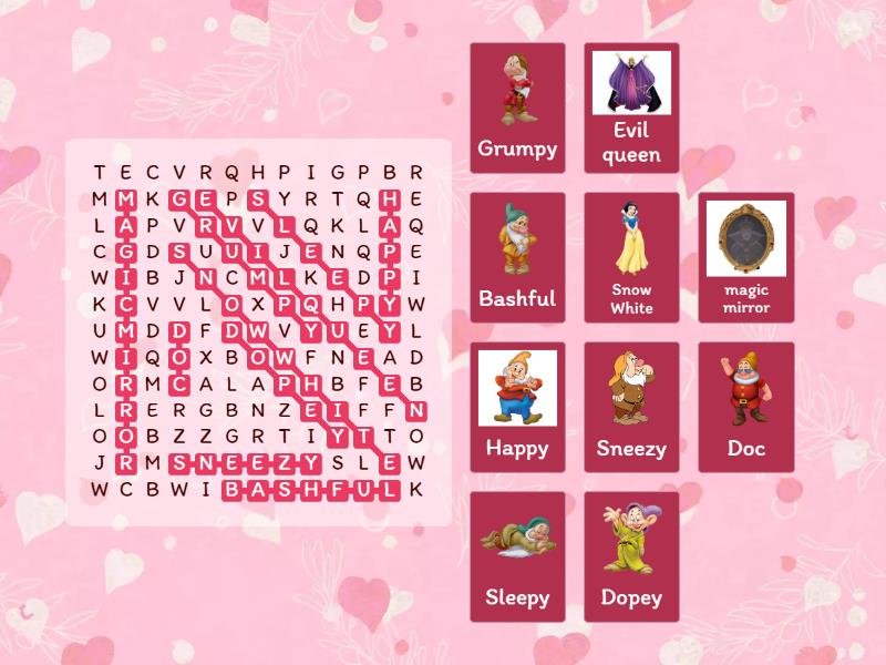 Word search - Snow White and the Seven Dwarfs - part 1 - MEIE - Wordsearch