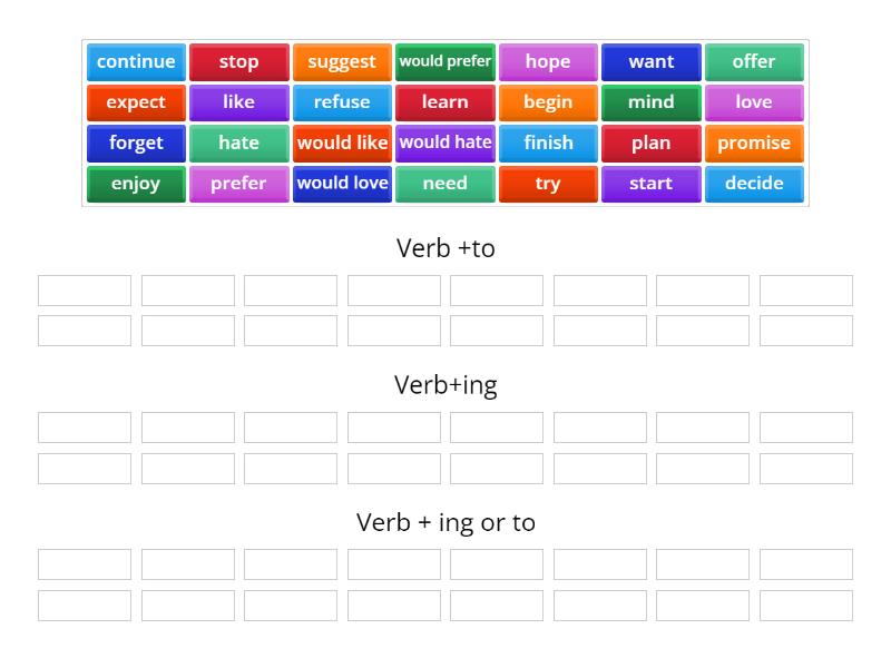 verb+ ing or to - Group sort