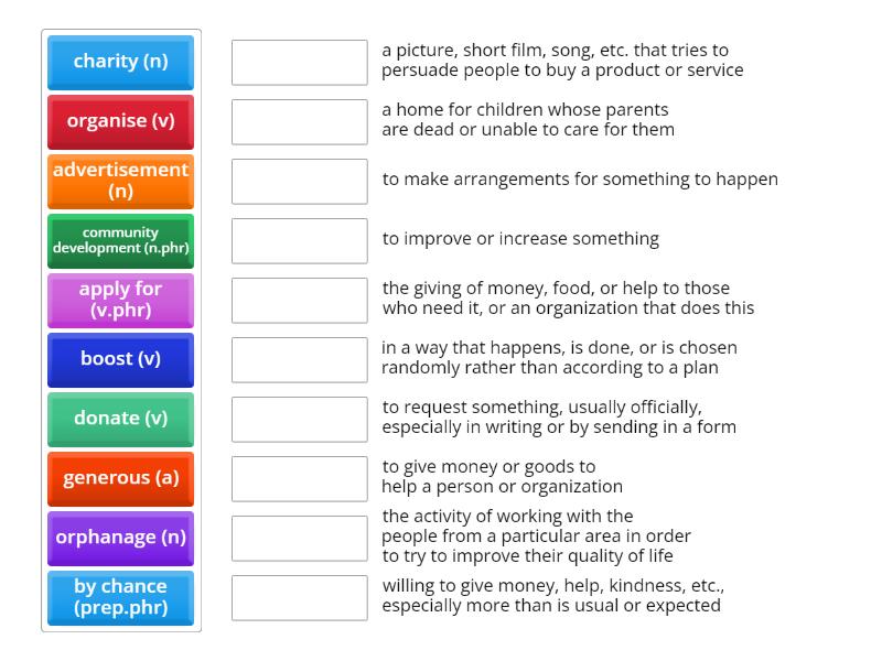 UNIT 4: FOR A BETTER COMMUNITY - VOCABULARY - Match up