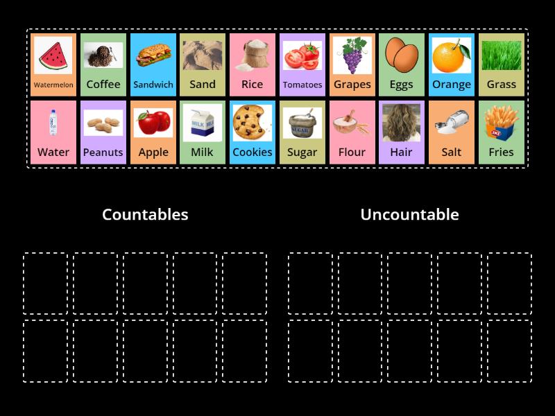 Countable and Uncountable Nouns - Group sort