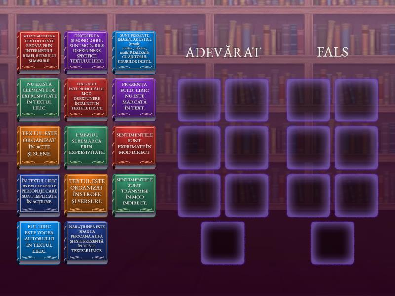 TEXTUL LIRIC (ADEVĂRAT SAU FALS) - Group sort