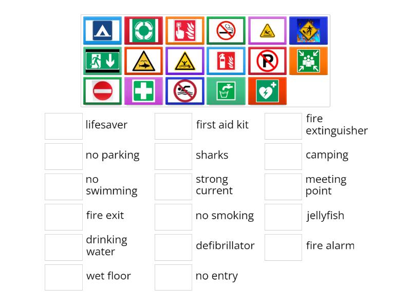 Safety signs hotels and the beach - Match up