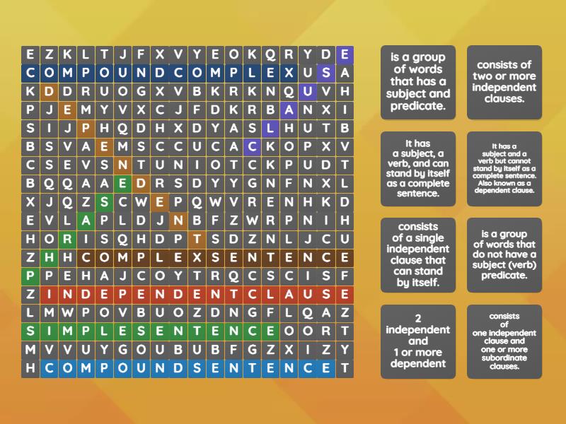 sentence structure word search - Wordsearch