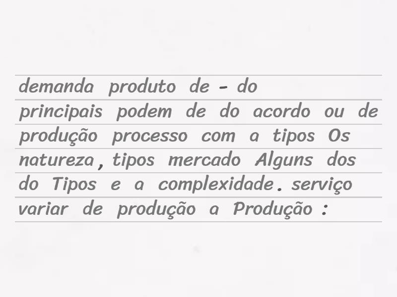 tema 5 -processos produtivos -Tipos de Produção - Unjumble