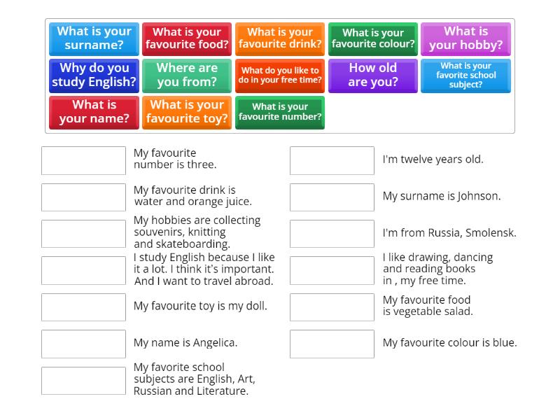 Introducing yourself: Question and Answer - Match up