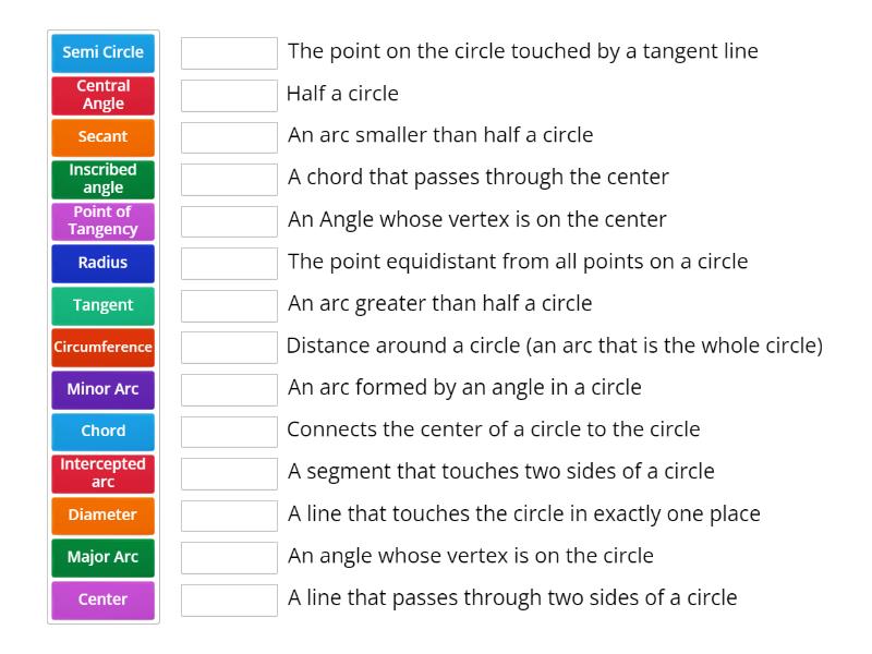 Circles Vocabulary - Match up