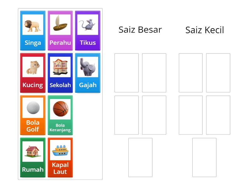 Aktiviti Perbandingan- Murid-murid perlu memadankan objek besar dan ...