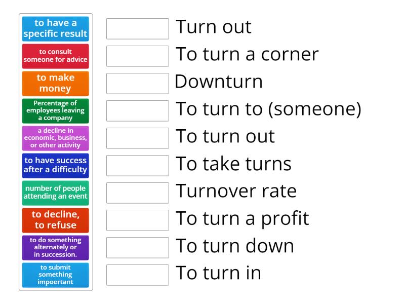 10 English Expressions with the word Turn (business English) - Match up
