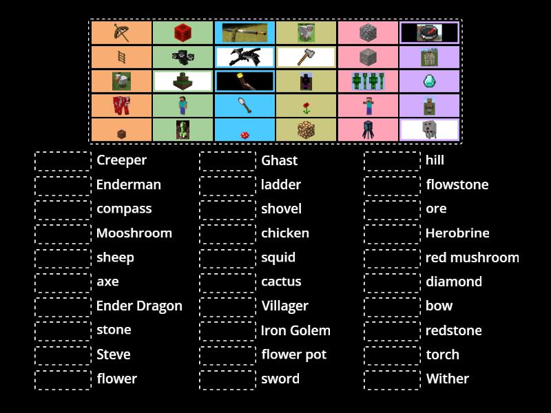 Minecraft - vocabulary - Match up