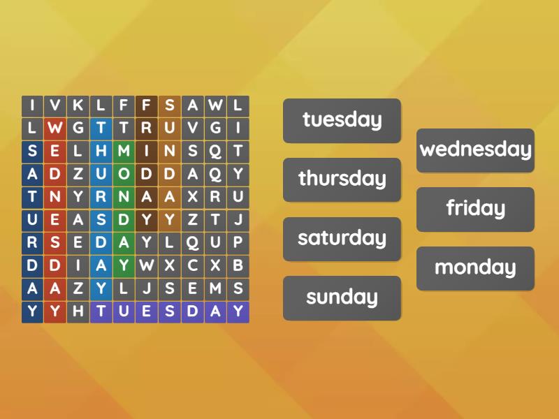 Days of the week word search - Wordsearch