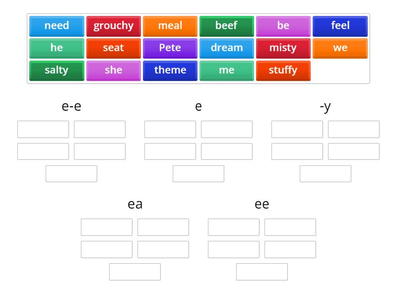 long e word sort (e-e, e, -y, ea, ee) - Group sort