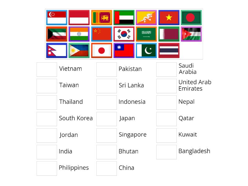 Asian Countries and their Flags - Match up