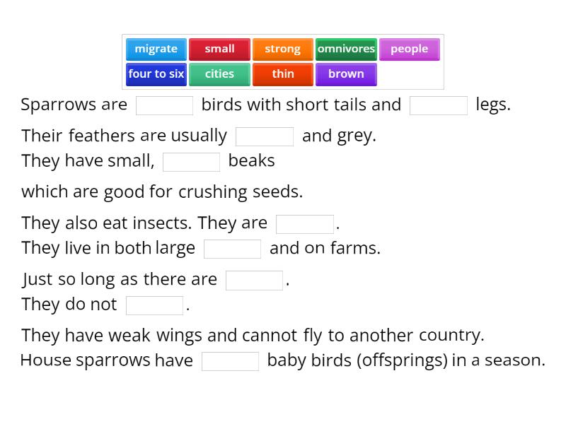 Me5a Bio House Sparrow - Complete the sentence