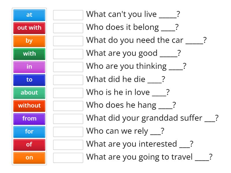 Questions with prepositions at the end - Match up