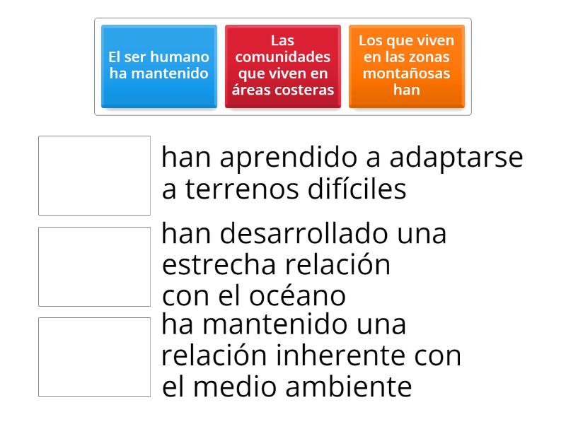 Relación del ser humano con el medio ambiente - Une las parejas
