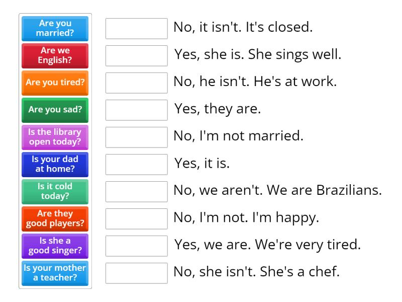 Conversation - Unit 1: Yes/No questions + Short Answers verb to be ...