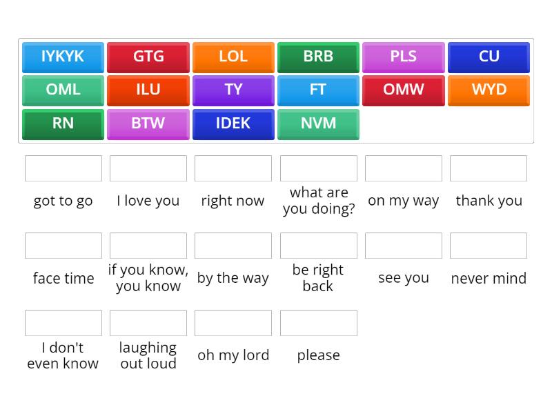 Texting Abbreviations - Match up