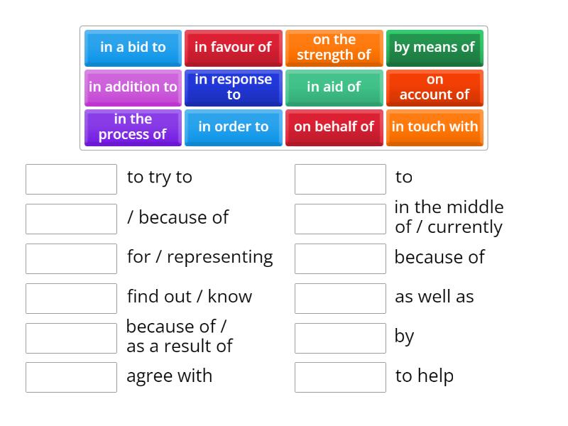 Ex. Prepositional phrases: alternative words - Match up