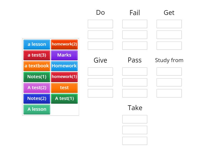 prepare 6 school collocations - Group sort