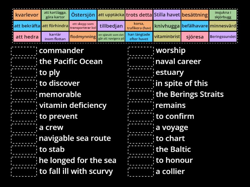 James Cook Reading comprehension (Australia) - Match up