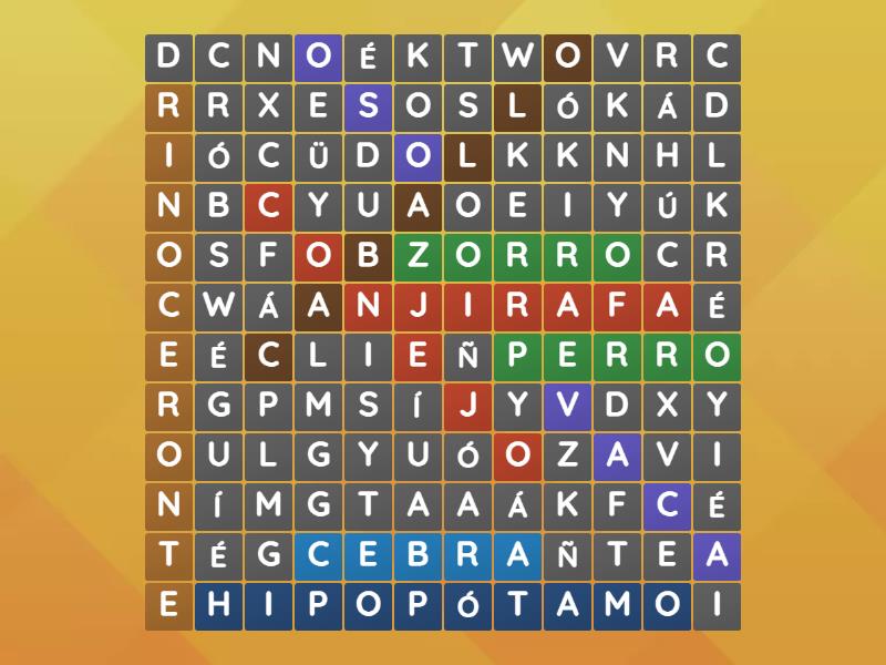 Animales mamiferos - Sopa de letras