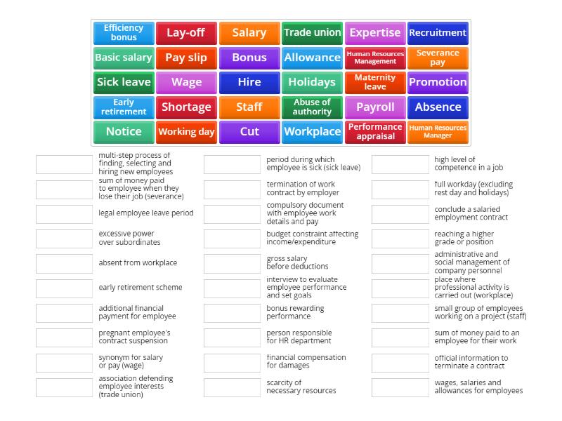 Human Resources Vocabulary - Match up