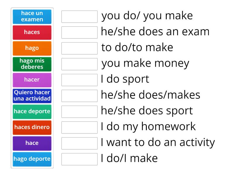 year 7 hacer present tense - Match up