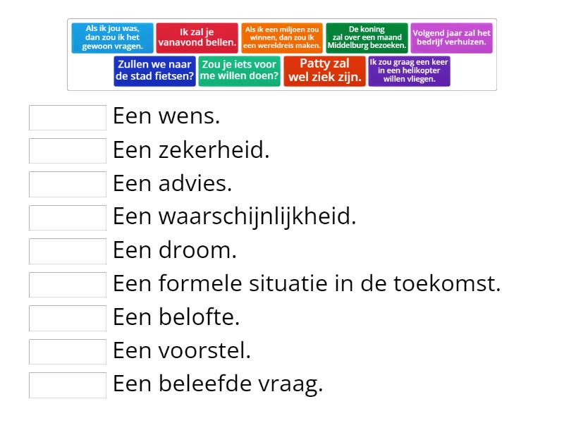 1.8 Zullen en zouden: FUNCTIES Zou(den) & zullen - Match up