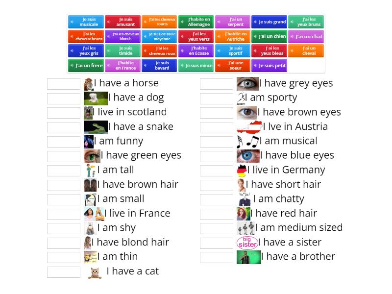 Wordwall revision for listening task French - Match up