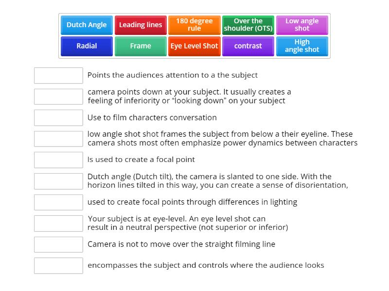 Basic camera angles - pre test - Match up