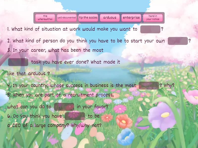 05102024 #3 part B: 1-6 (Quitting job) - Complete the sentence