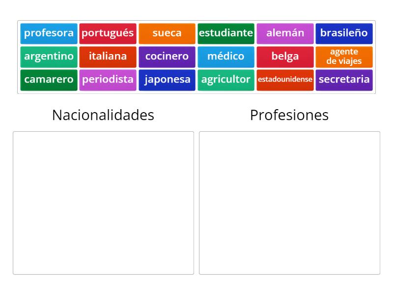 Profesiones y nacionalidades - Categorize