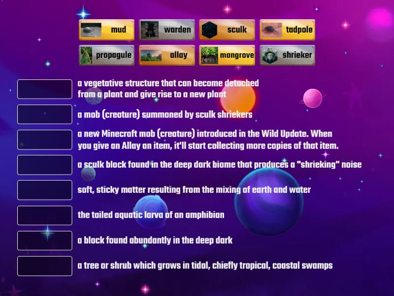Minecraft Wild Update vocabulary - Match up