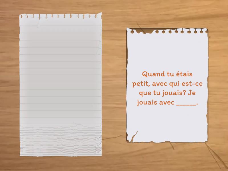 F2 U1 Examen Orale: Quand j'étais petit - Speaking cards