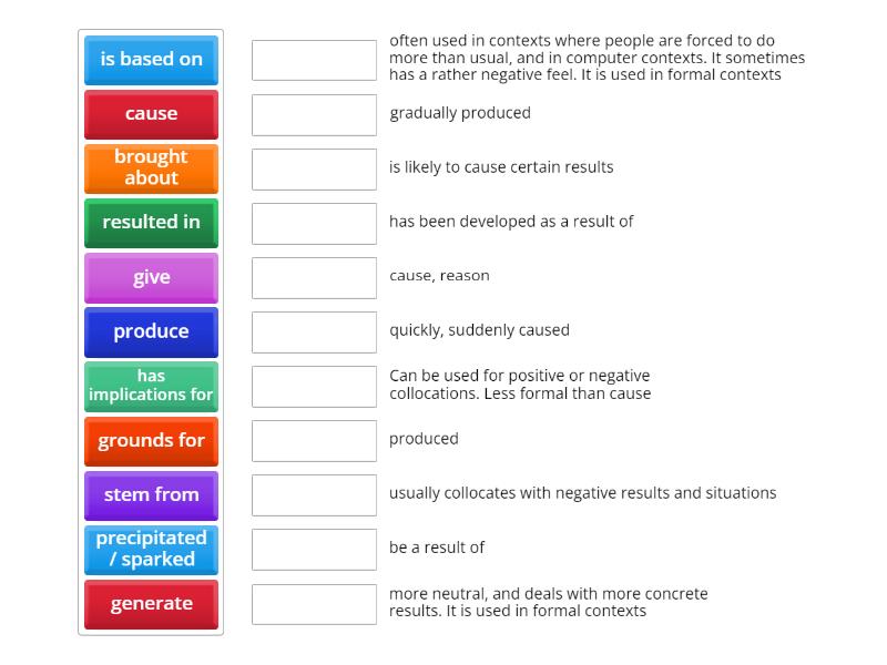 Unit 8: Cause and effect - Match up