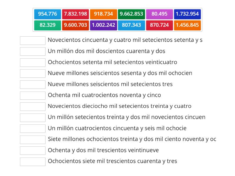 Lectura y escritura de números - Une las parejas