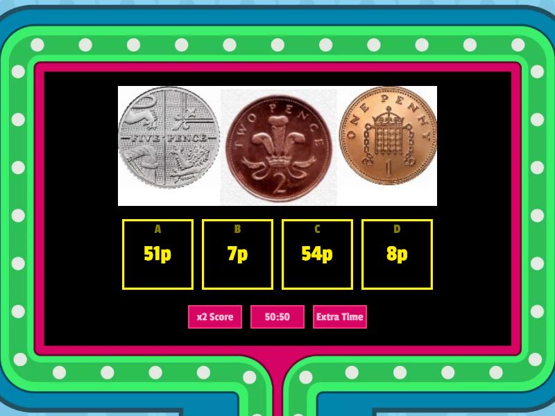 Adding British coins - Gameshow quiz