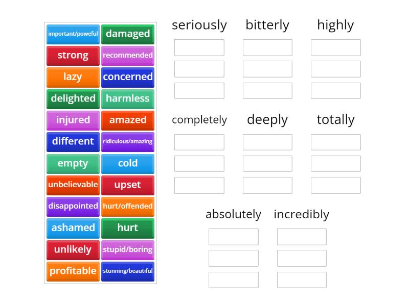 Roadmap B2 unit 5C adverb adjective collocations - Group sort
