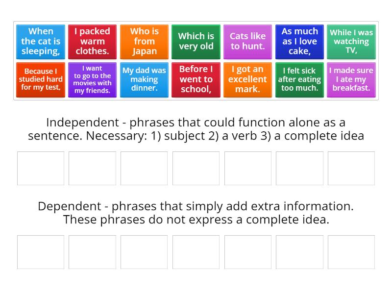 Independent or Dependent Clauses - Group sort