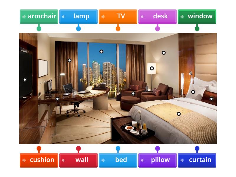 Hotel/room - vocabulary - Labelled diagram