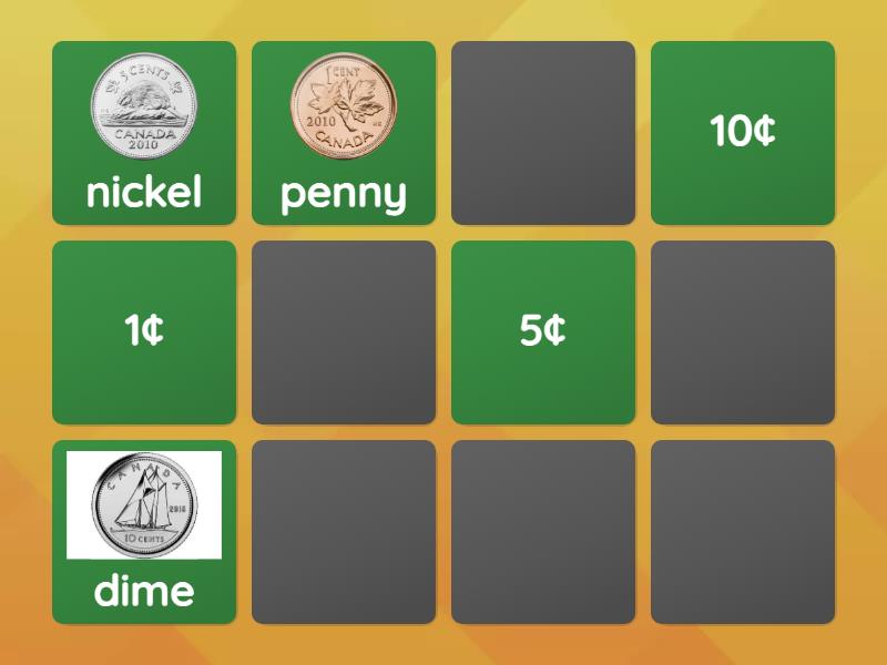 Canadian Coins Matching Game - Matching pairs
